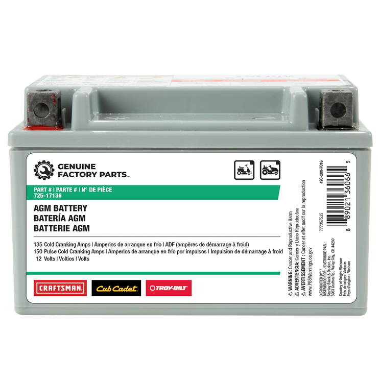 12-Volt AGM Lawn and Garden Battery - 135 CCA - 490-280-F016 | Cub ...
